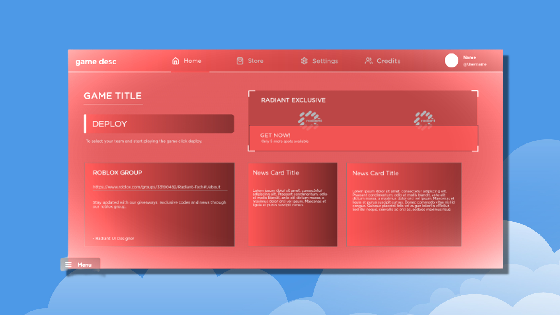 Radiant Main Menu UI – Clearly Development