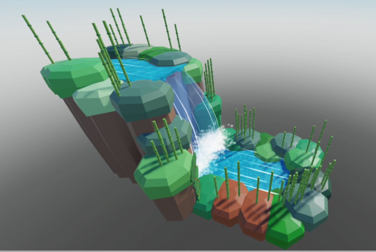 Low Poly Bamboo Waterfall with effects – Clearly Development